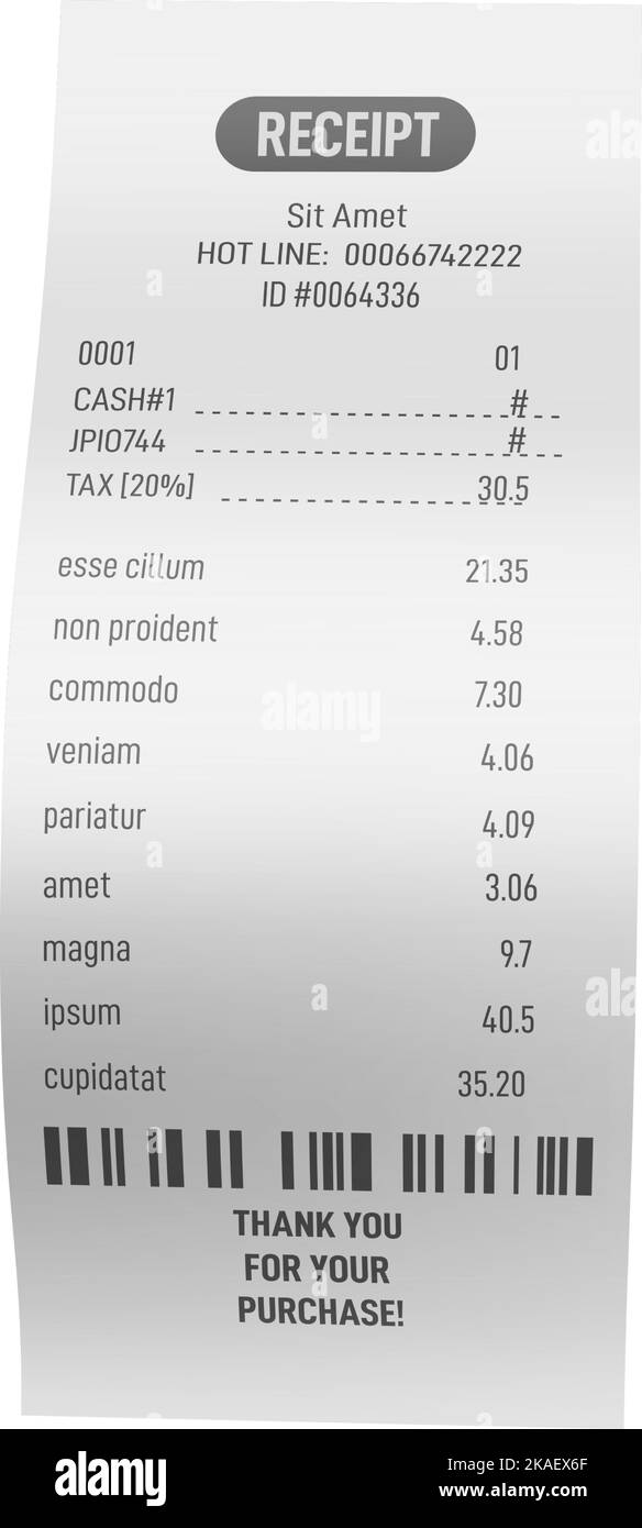 Check bill mockup. Realistic paper print receipt Stock Vector Image & Art - Alamy