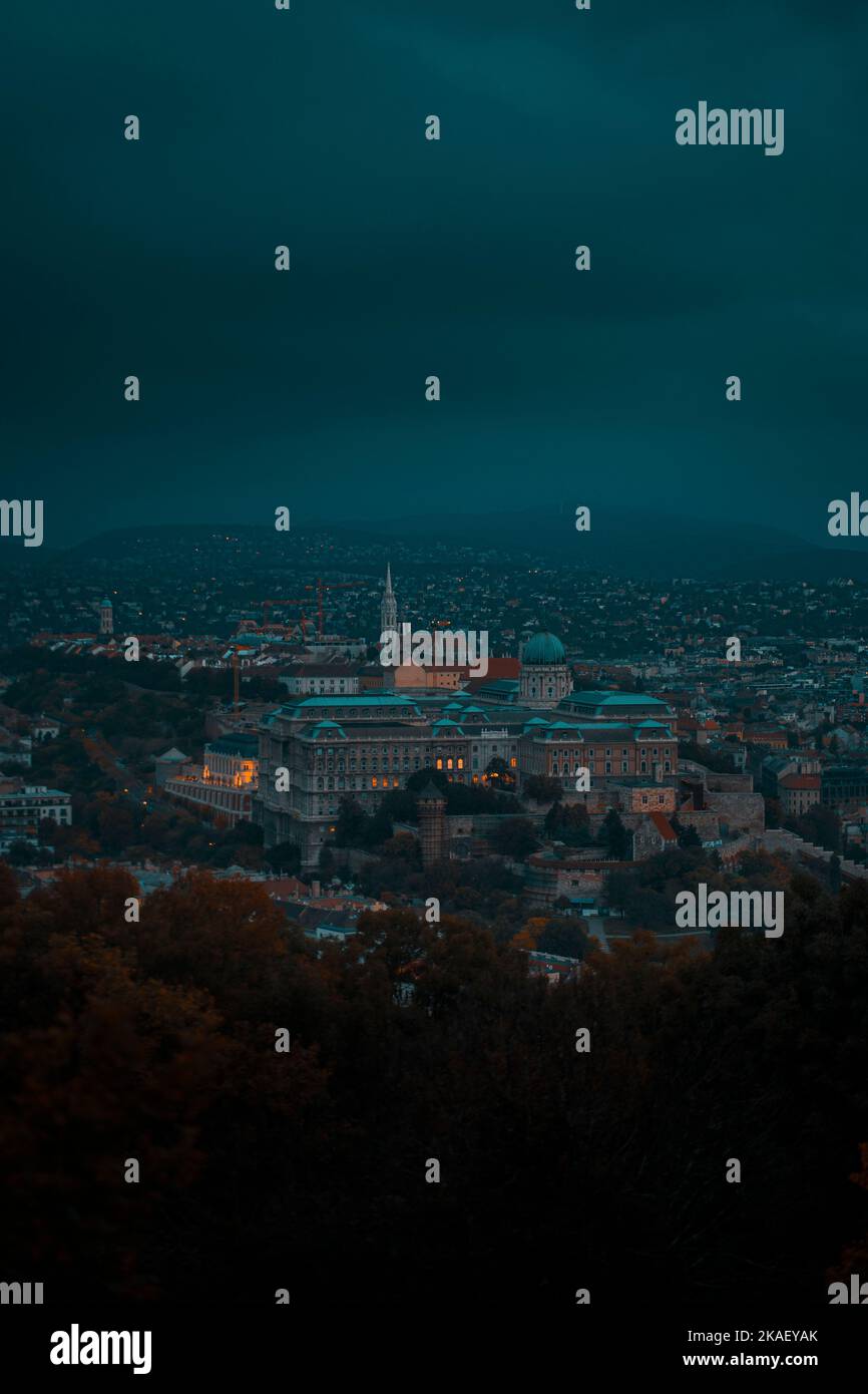 A vertical shot of the Budapest skyline in the evening. Hungary Stock ...