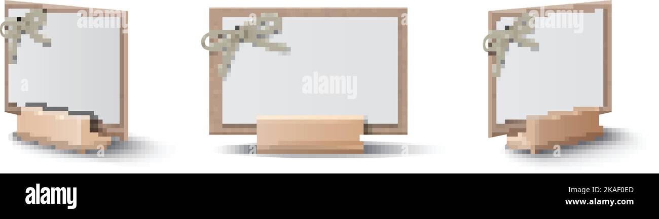 Cardboard empty place cards decorated with rope bow on wooden holder ...