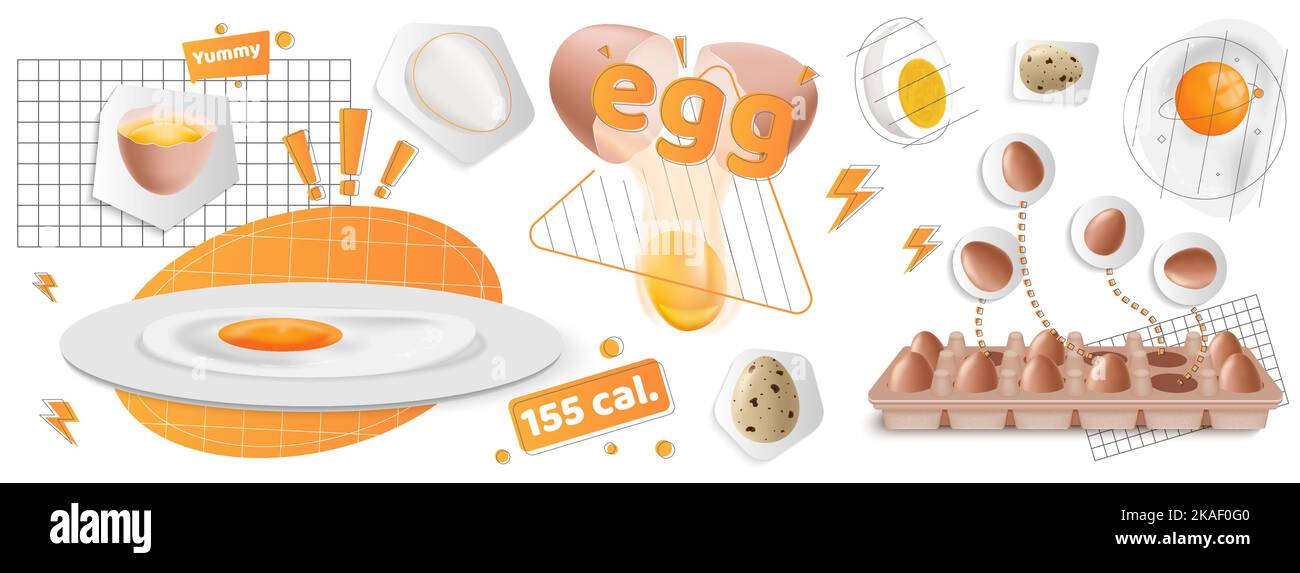 Eggs cook realistic collage composition abstract pics with eggs in the ...