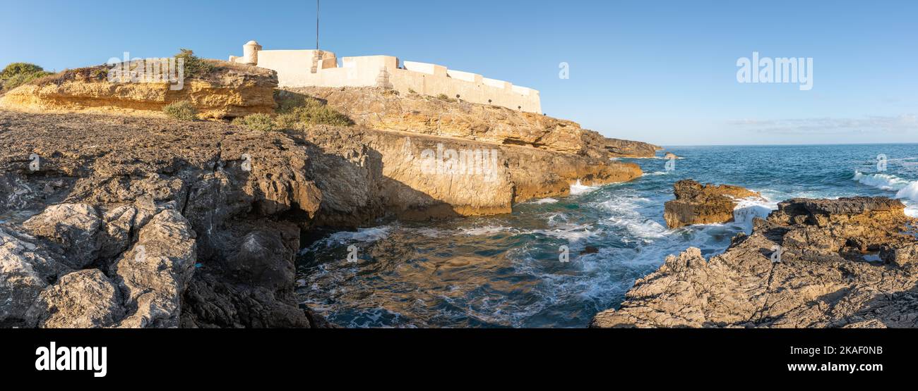 A panoramic landscape over the Fort of Sao Jorge de Oitavos in Cascais ...