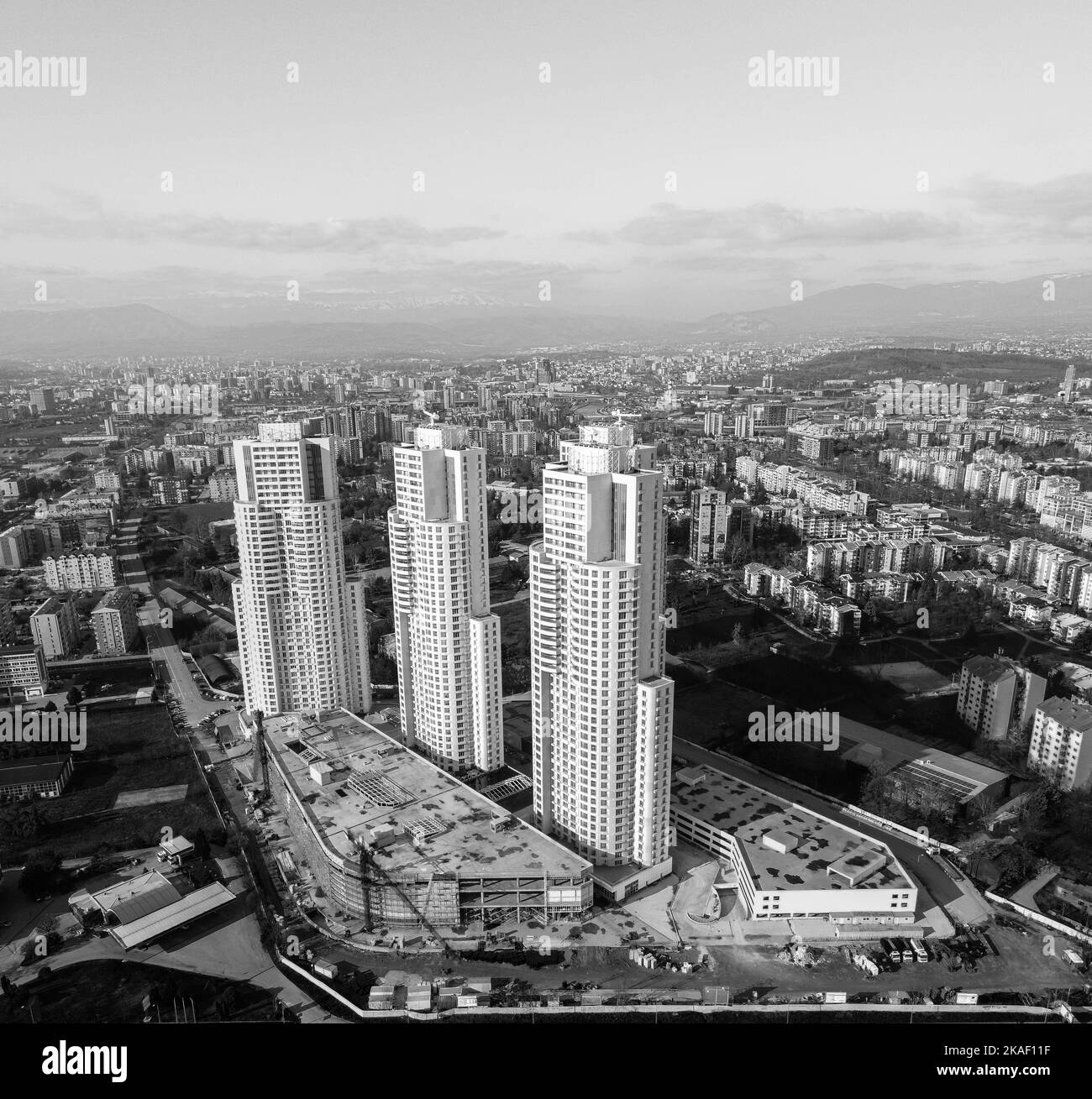 An aerial grayscale of the Cevahir Sky City Stock Photo - Alamy