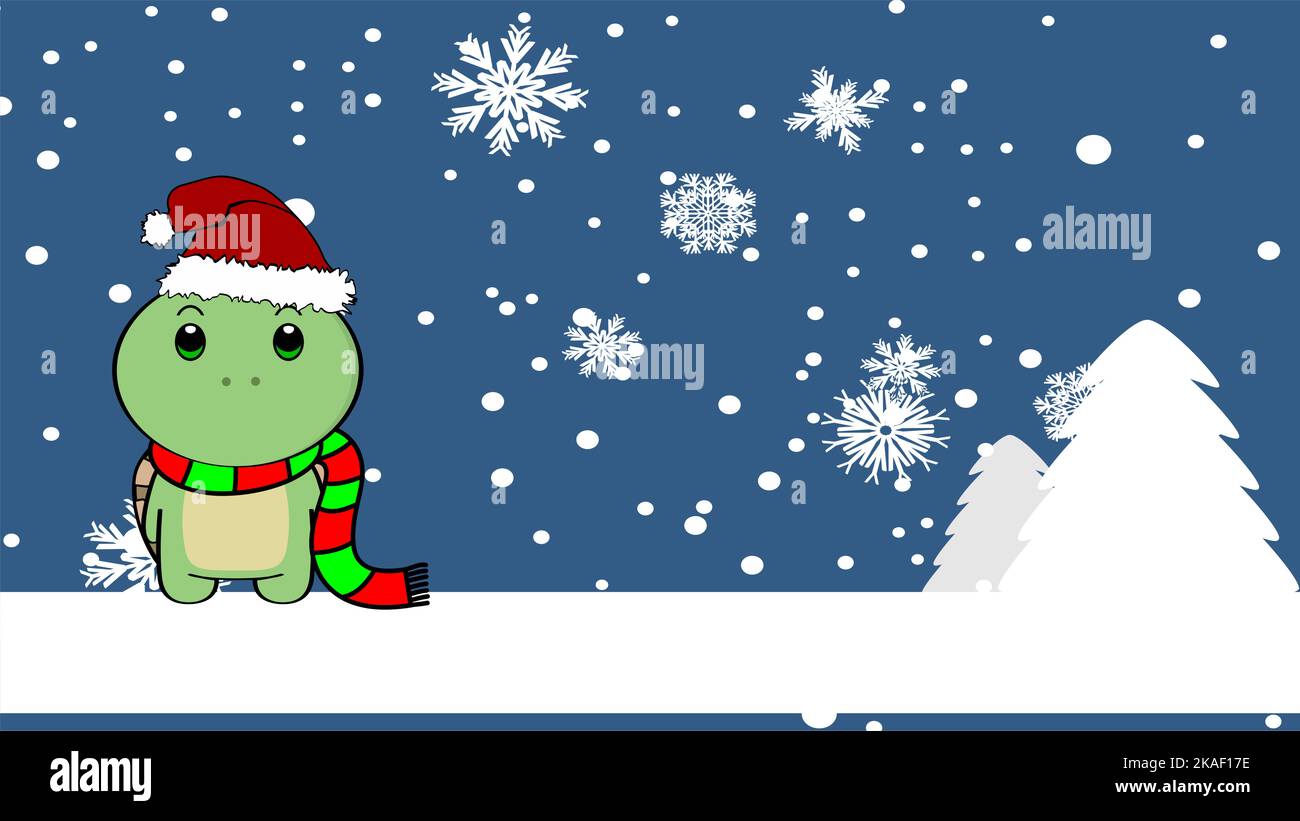 xmas background chibi standing baby turtle cartoon illustration postal ...