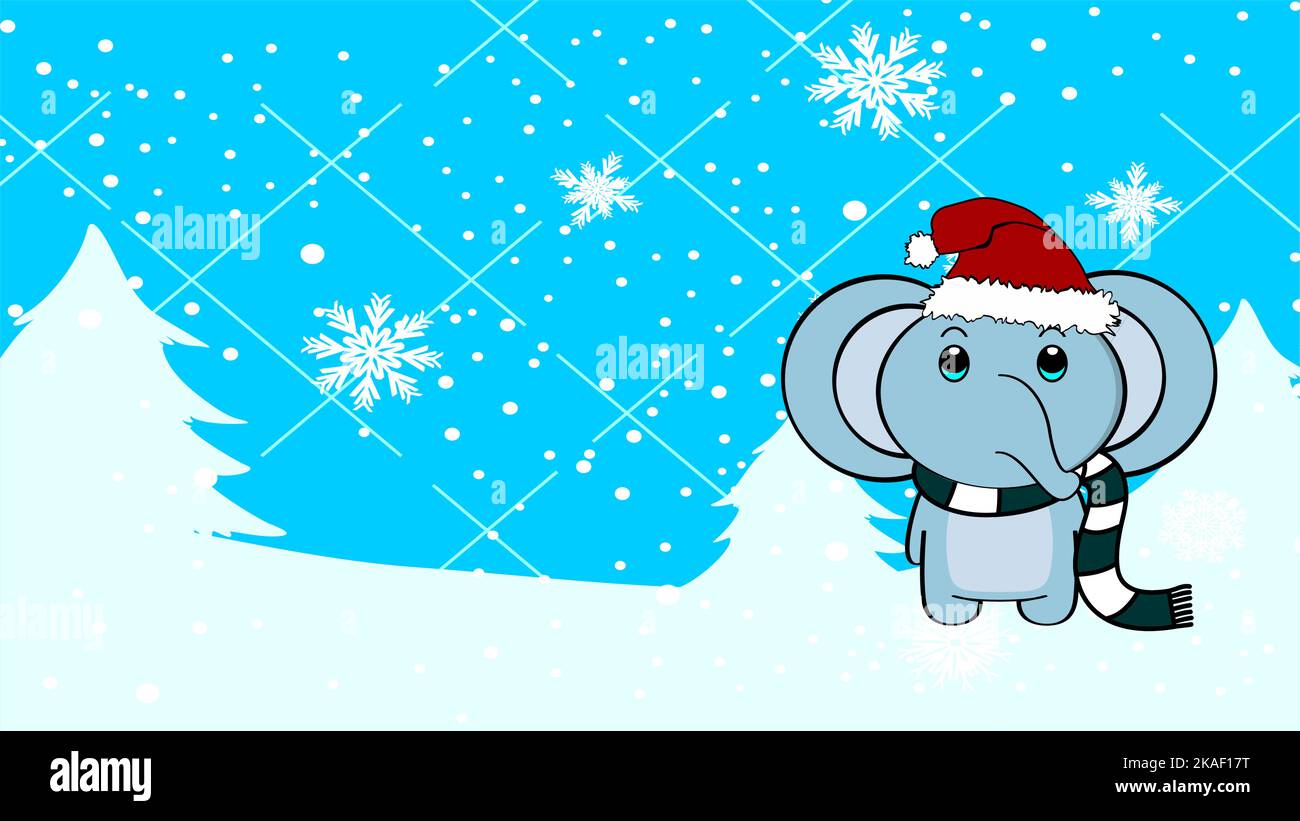 xmas background chibi standing baby elephant cartoon illustration ...