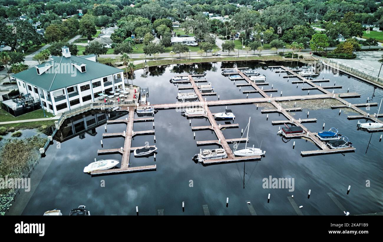 An aerial view of the Kissimmee boat dock with boats and yachts Stock ...