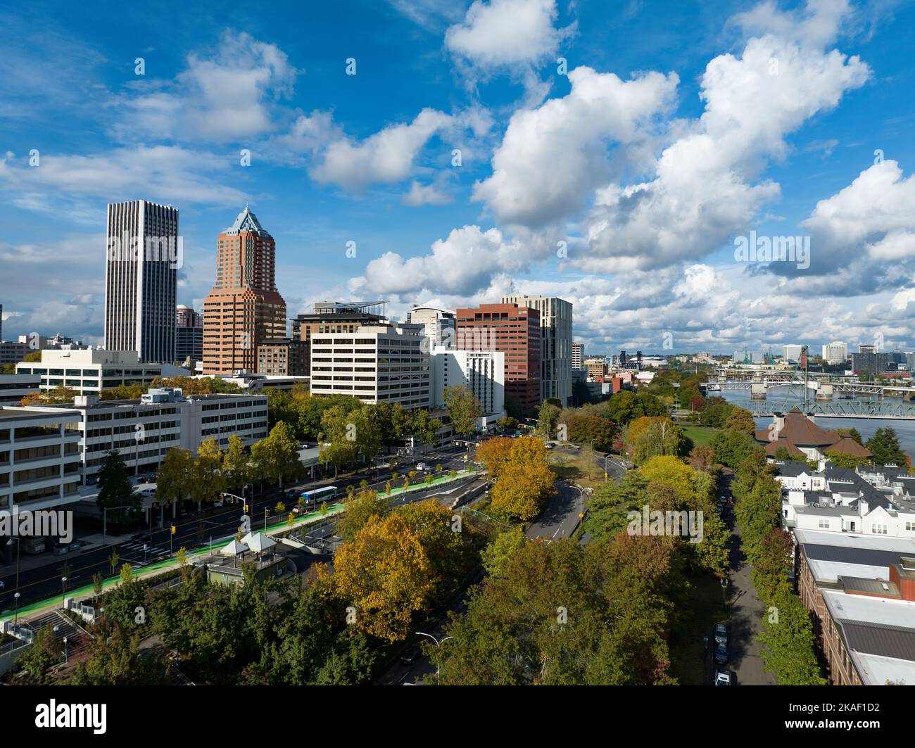 Portland, Oregon skyline looking north. The city sits on the west side ...