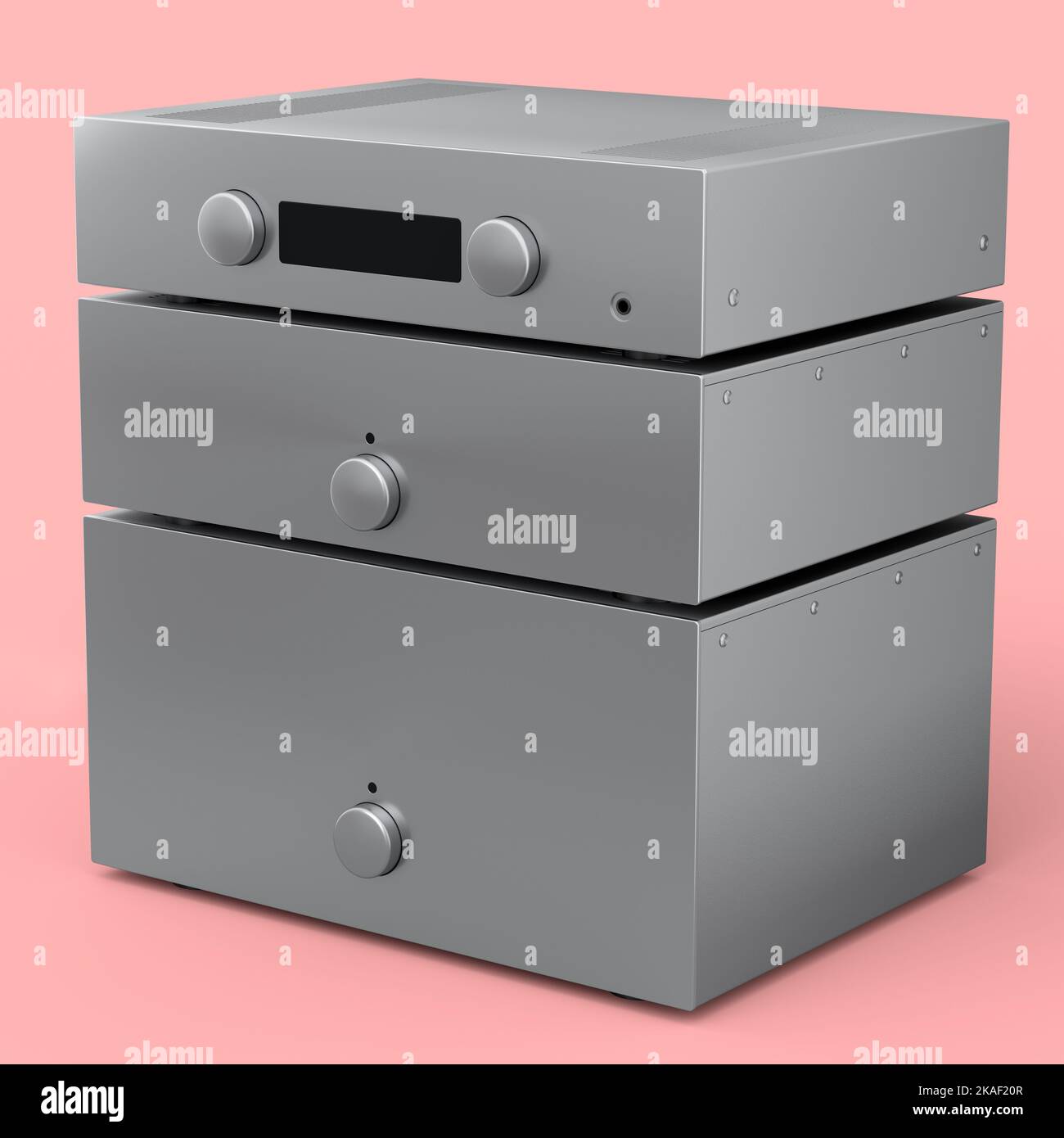 HiFi system with turntable and amplifier for home theater on pink ...