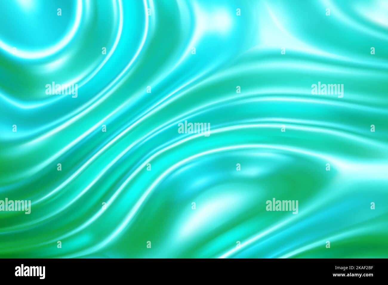 Mint green liquid molten metal abstract wavy background with reflects ...