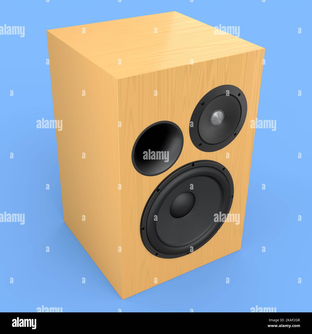Hi-fi speakers with loudspeakers isolated on blue background. 3d render ...
