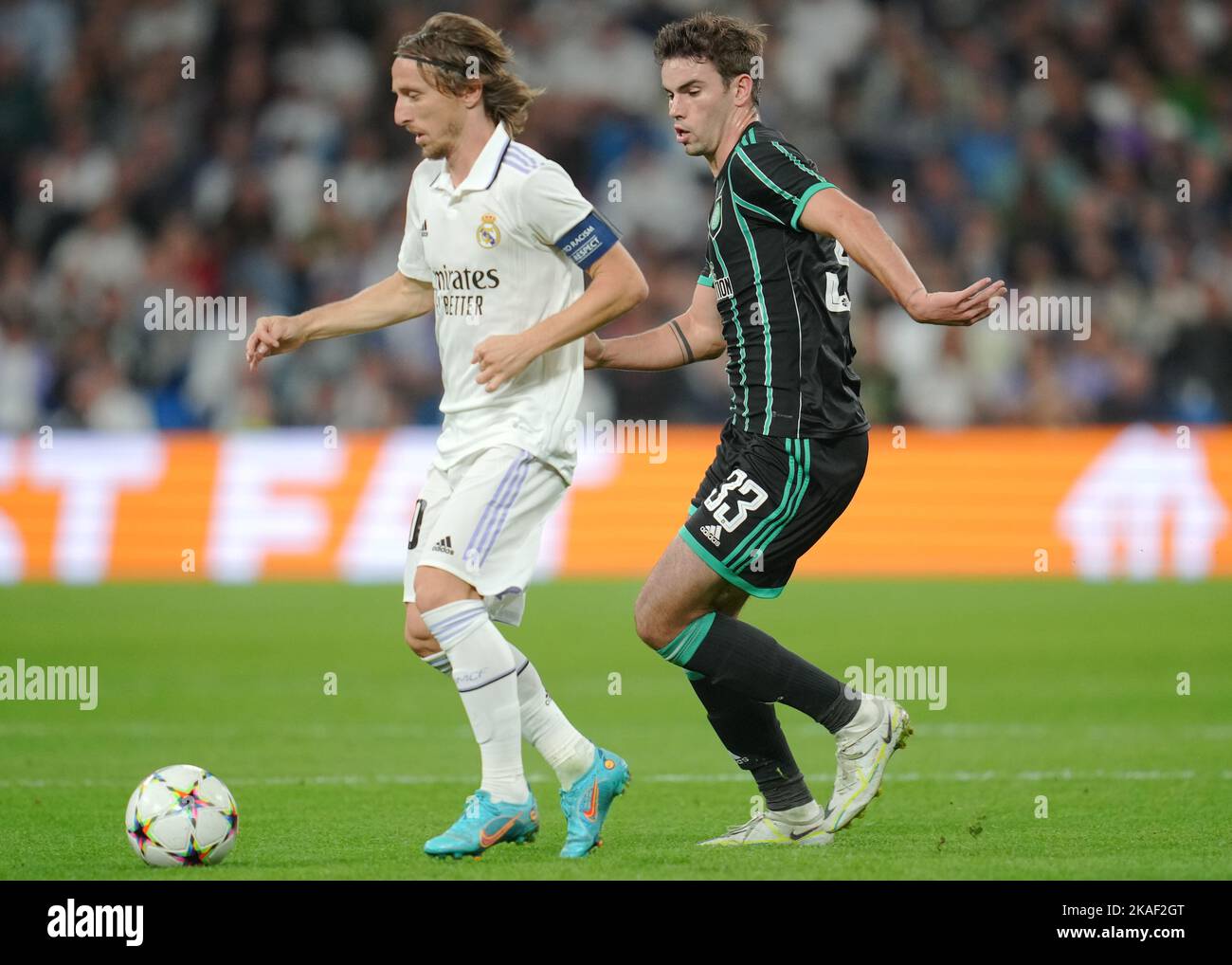 Madrid, Spain. 02nd Nov, 2022. Matt O'Riley of Celtic FC and Luka ...