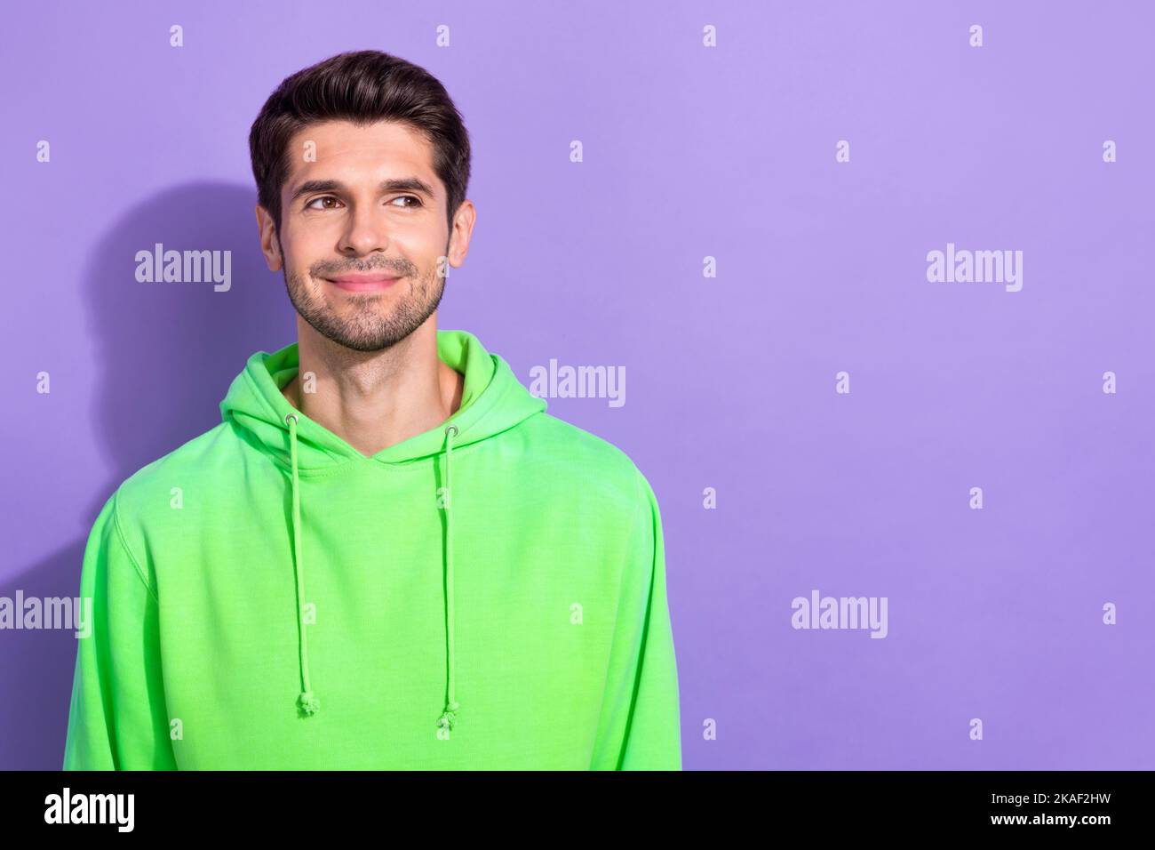 Closeup portrait photo of young cute guy looking interested mockup new ...