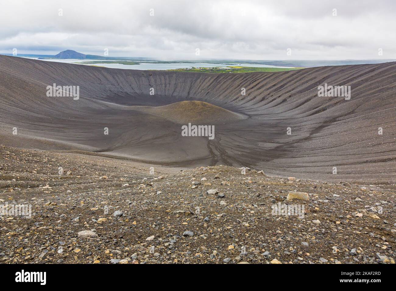 View to the Hverfjall volcano crater on Iceland in summer Stock Photo ...