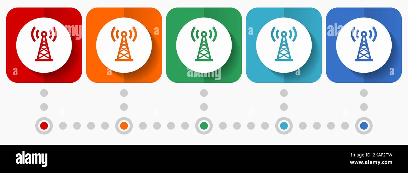 Antenna, network vector icons, infographic template, set of flat design ...