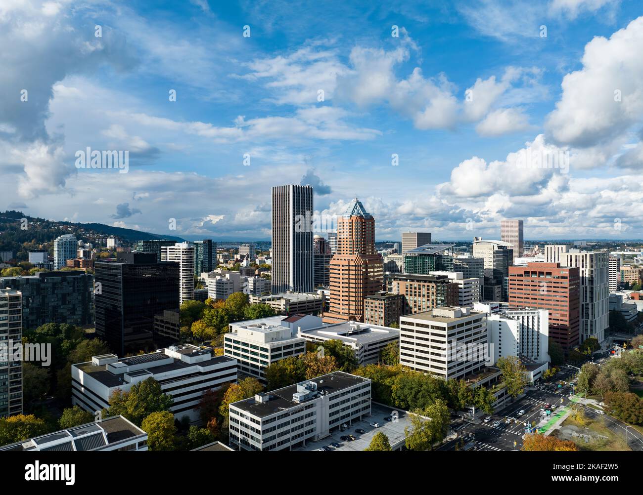Portland, Oregon skyline looking north. The city sits on the west side ...
