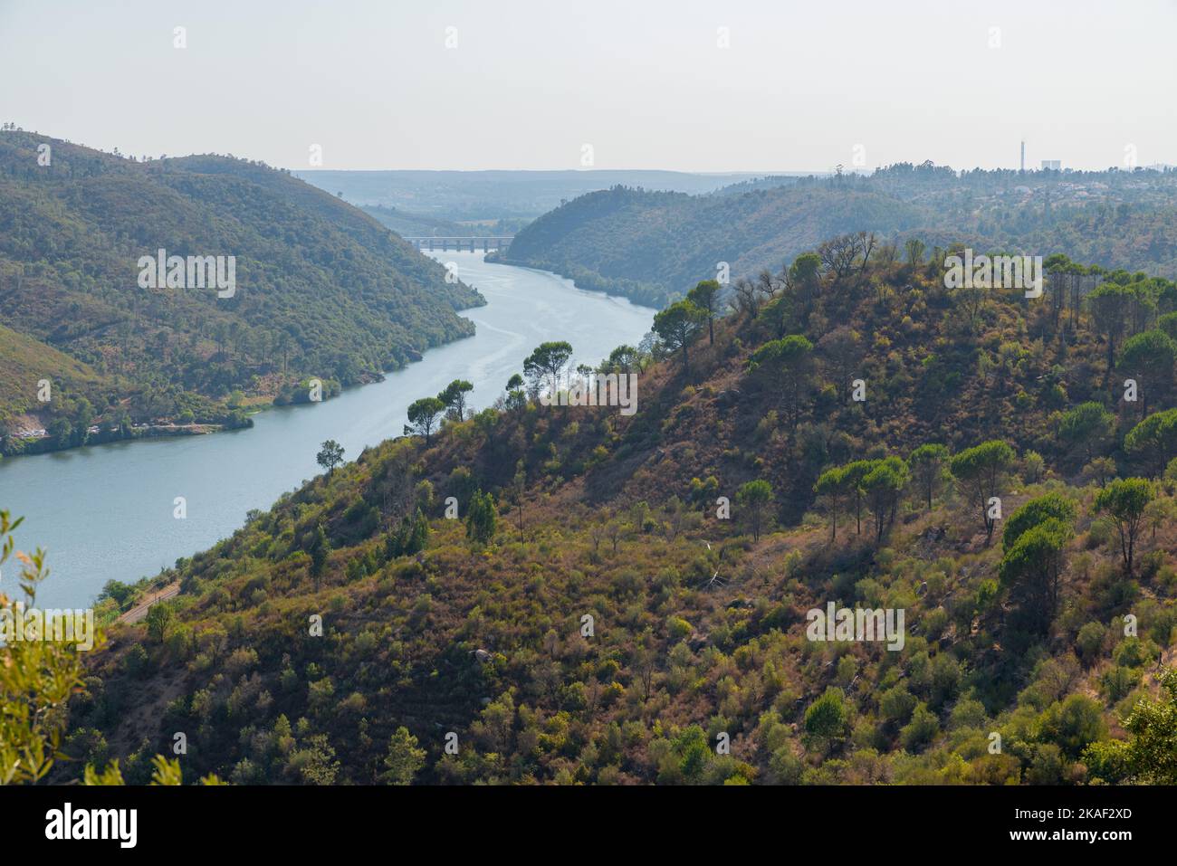 The landscape over the Tagus River in the municipality of Gaviao ...
