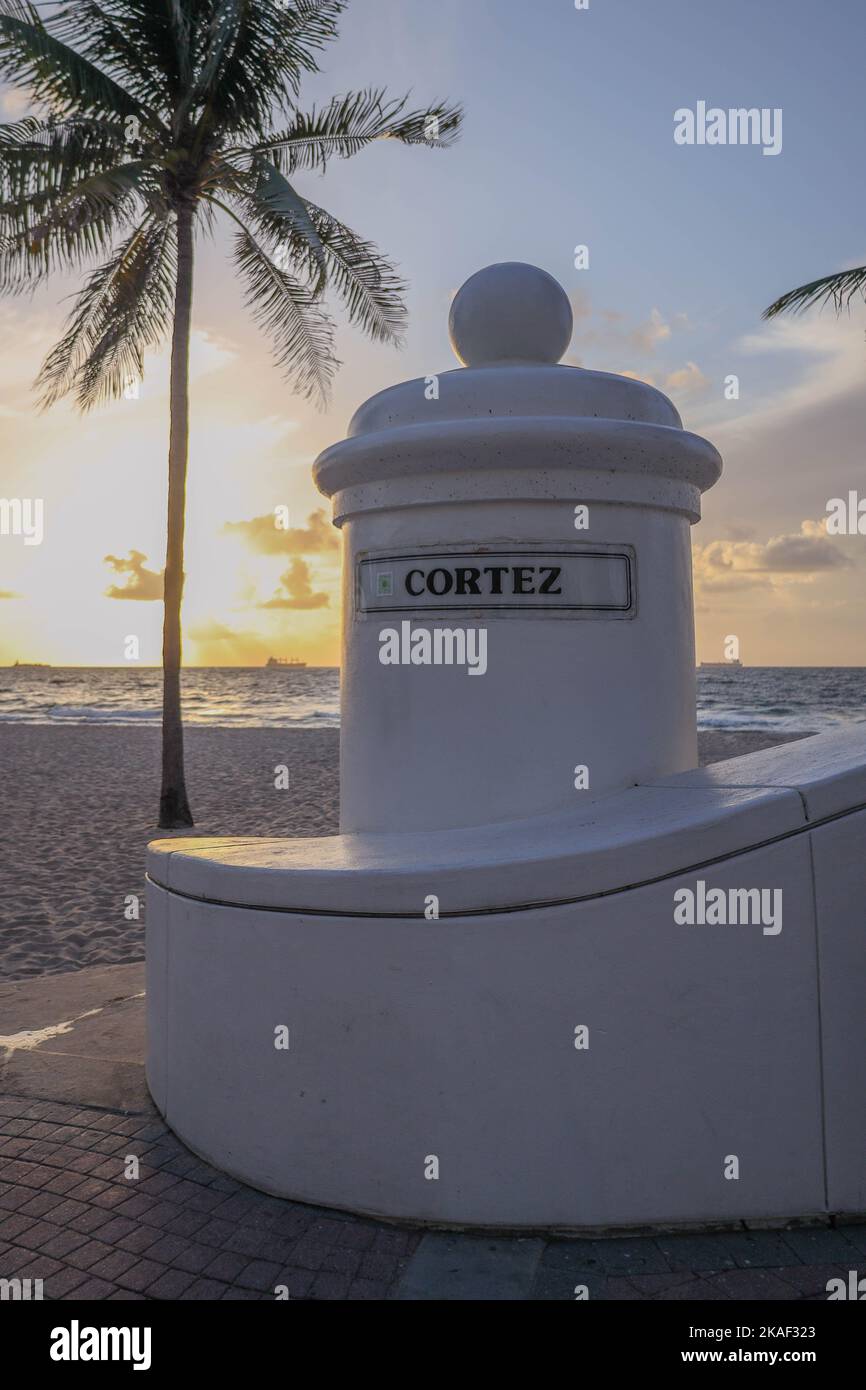 The iconic Fort Lauderdale beach wave wall at sunrise, Florida, USA ...