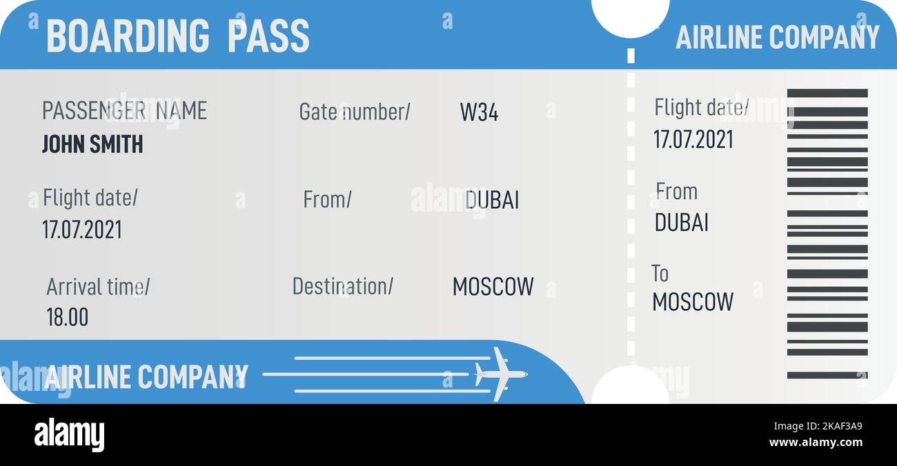 Airplane ticket template. Boarding pass. Airline travel document Stock ...