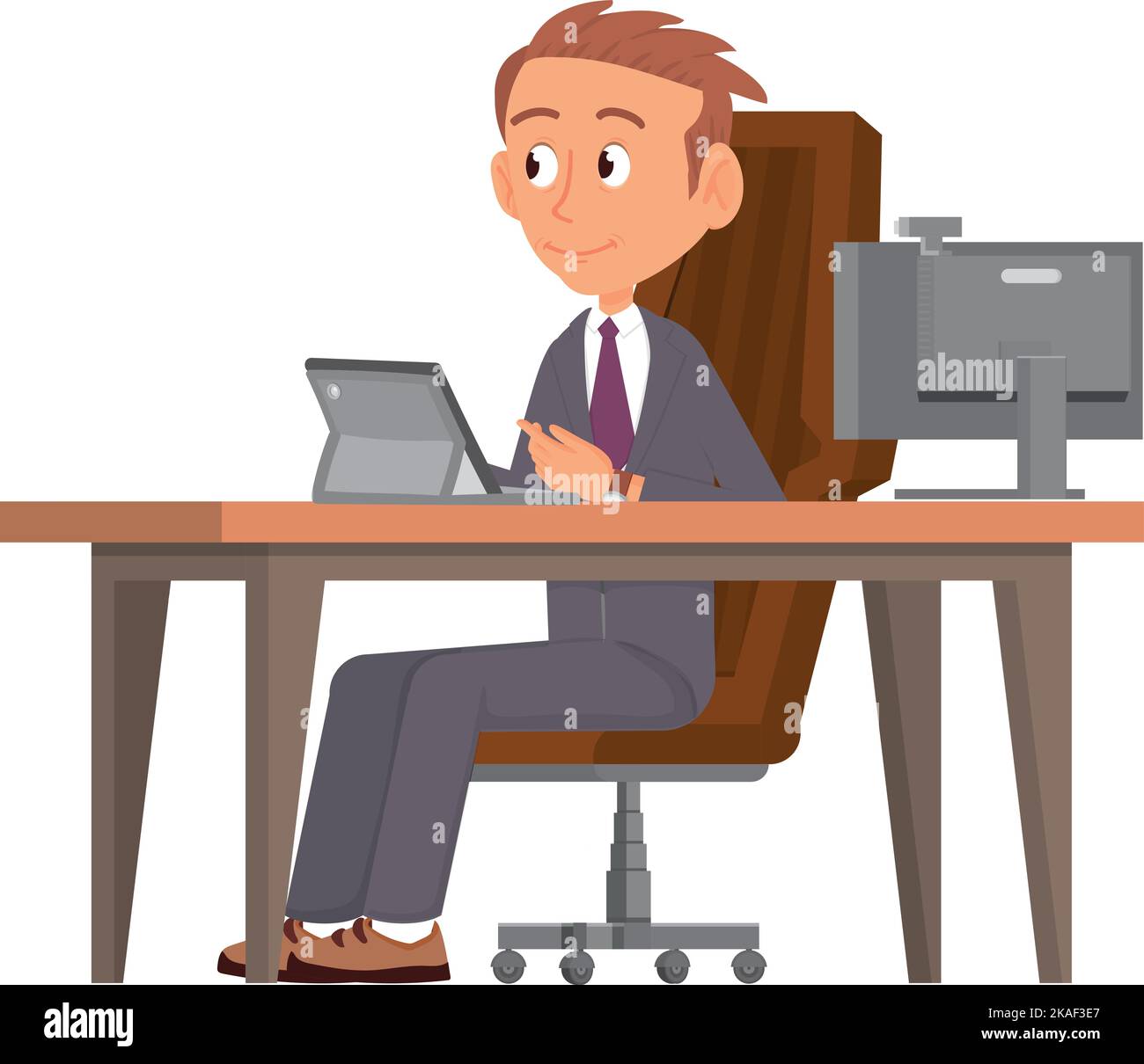 Office manager sit at computer desk. Cartoon businessman Stock Vector ...