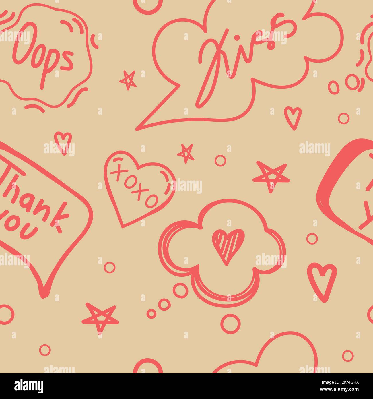 A seamless pattern of speech bubbles with dialog words, hand-drawn ...