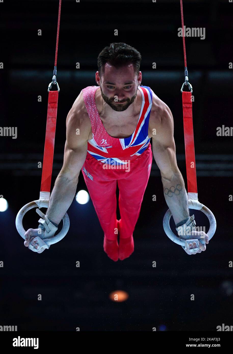 Great Britain's James Hall on the rings during day five of the FIG ...