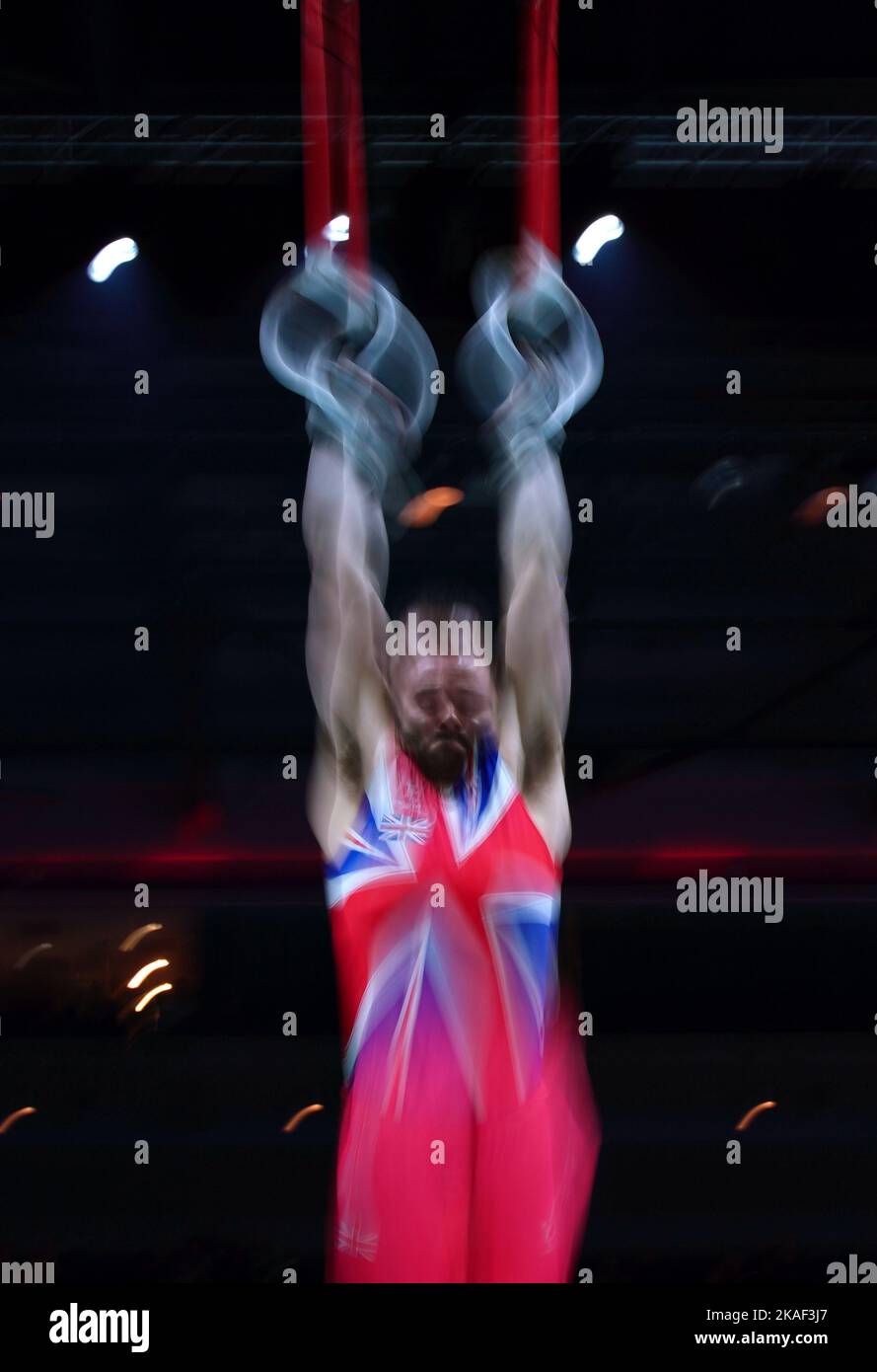 Great Britain's James Hall on the rings during day five of the FIG ...