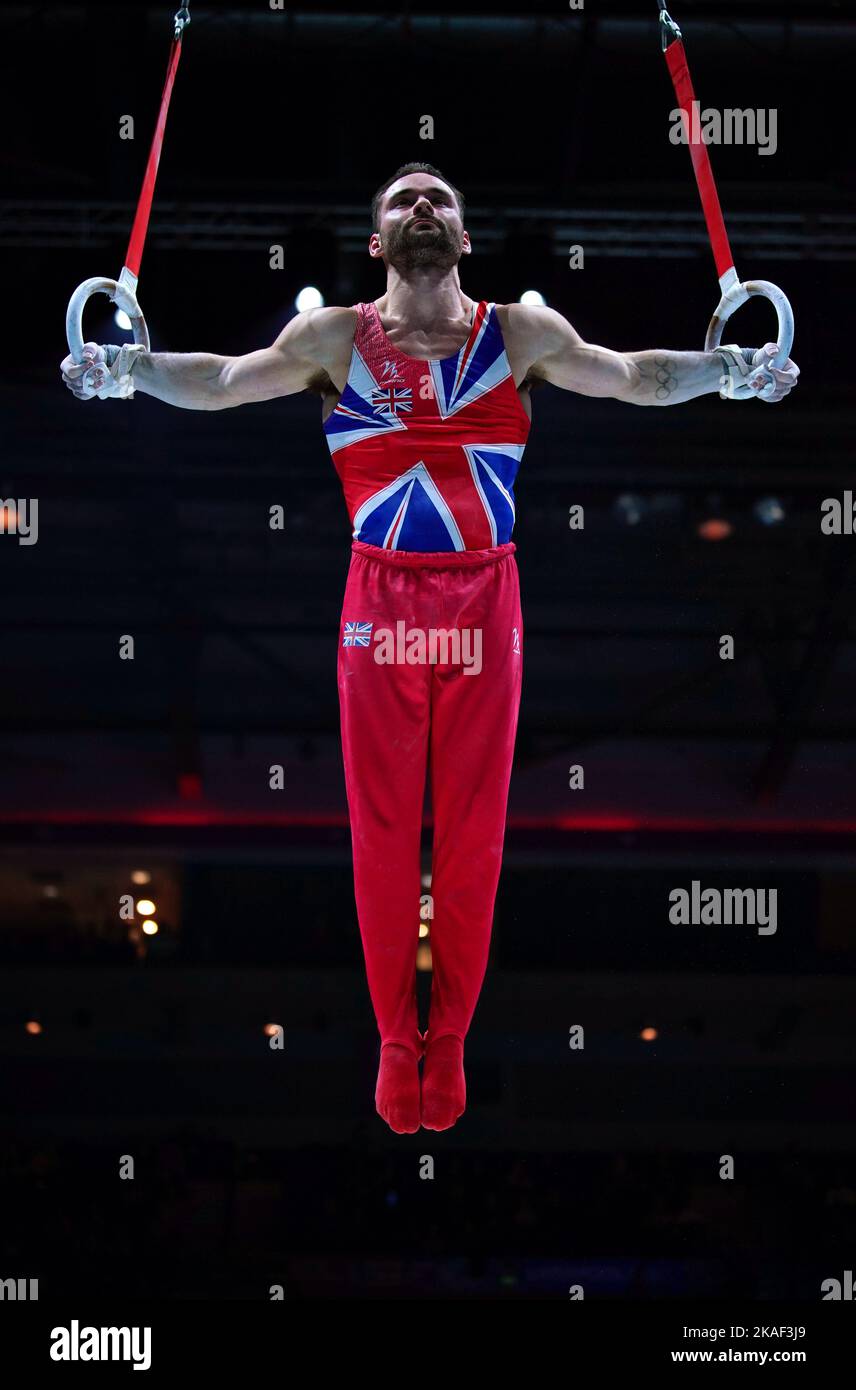 Great Britain's James Hall on the rings during day five of the FIG ...