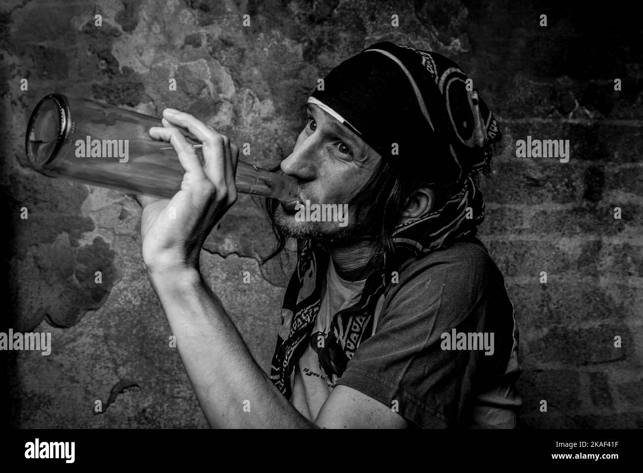 Alcohol addiction abuse alcoholism Black and White Stock Photos ...