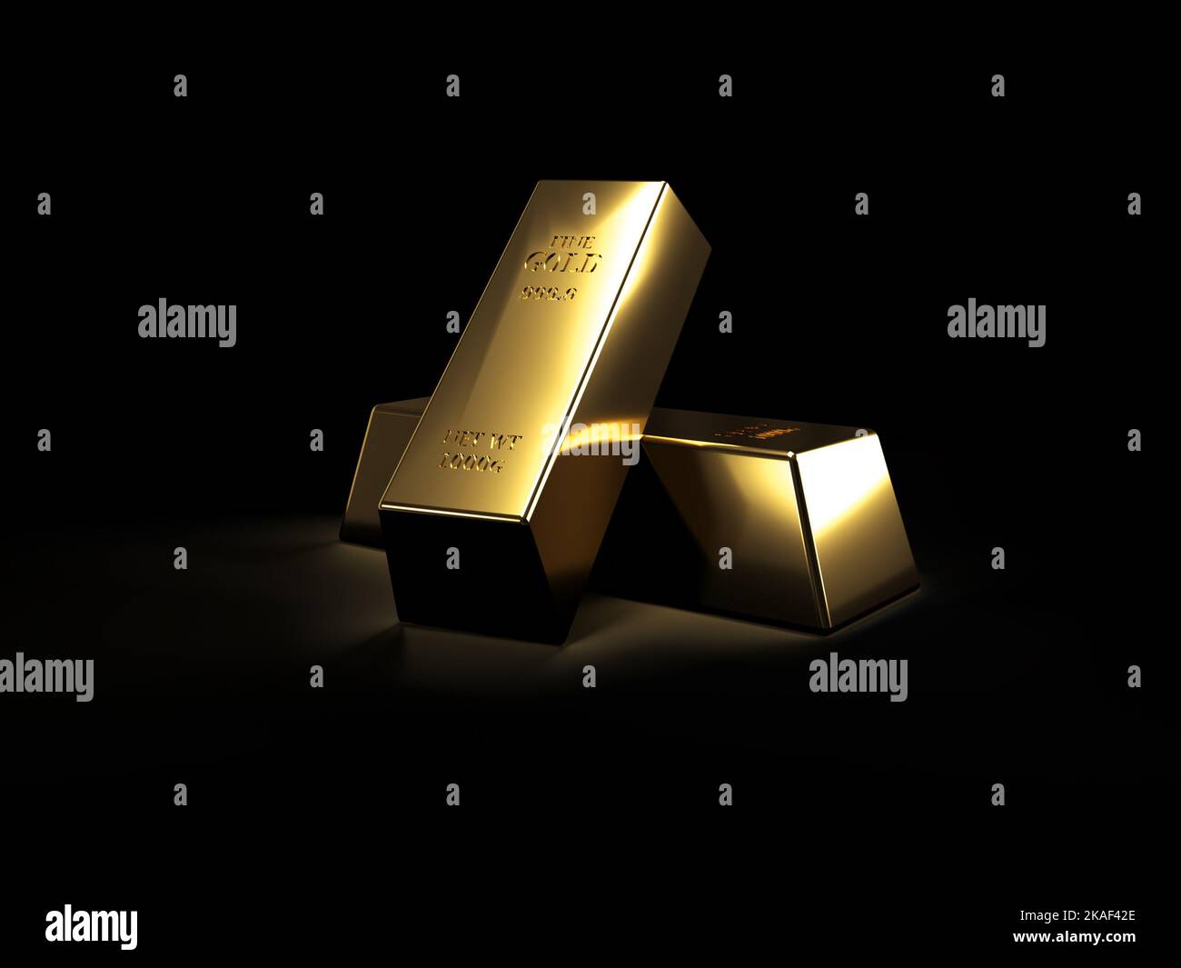 2 Gold bars black background. 3d rendering illustration Stock Photo - Alamy
