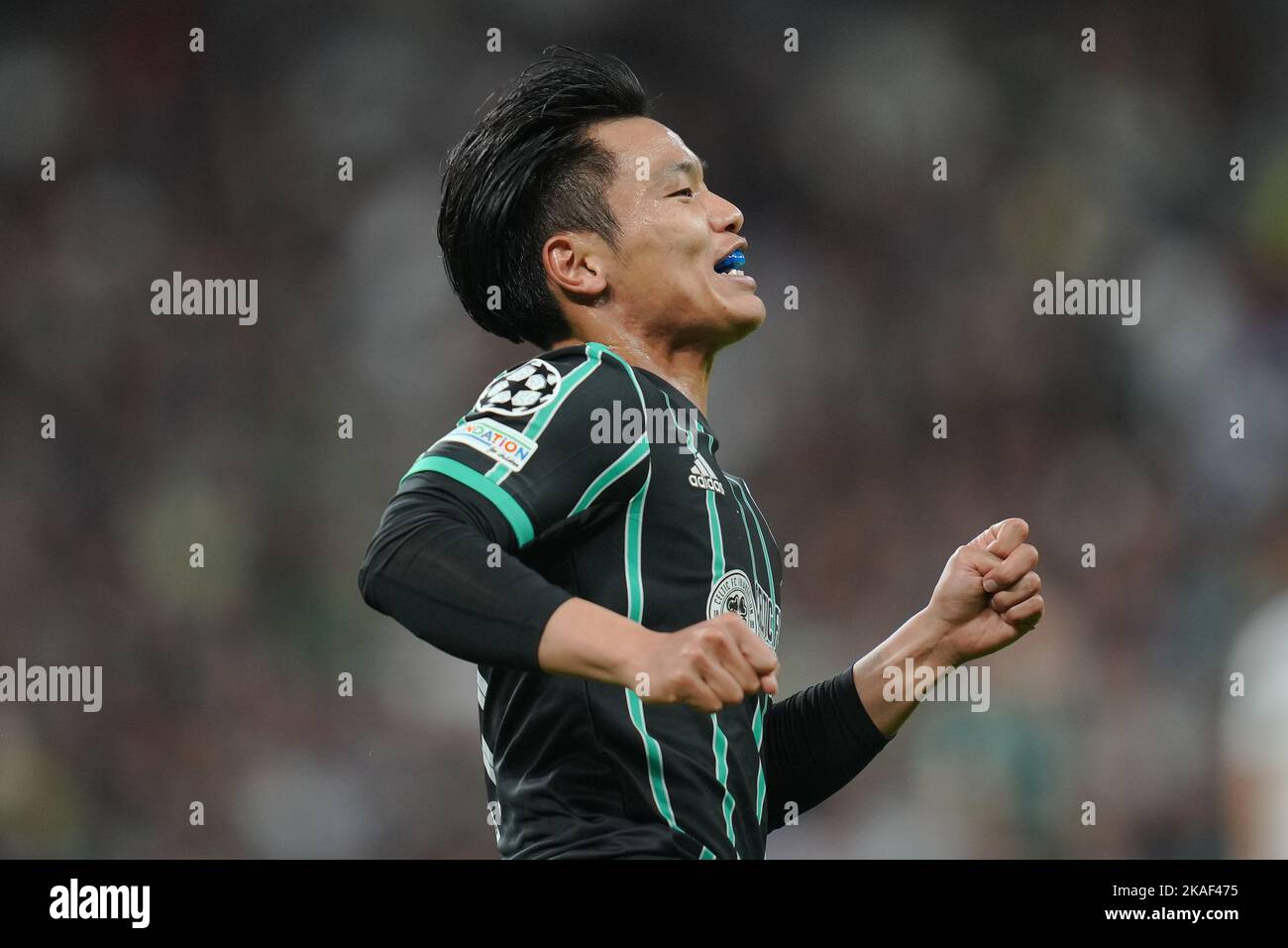 Reo Hatate of Celtic FC during the UEFA Champions League match between Real Madrid v Celtic FC ...