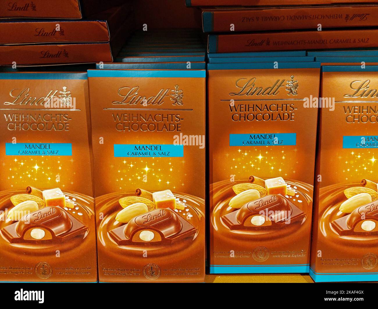 Lindt christmas chocolate in a supermarket Stock Photo - Alamy