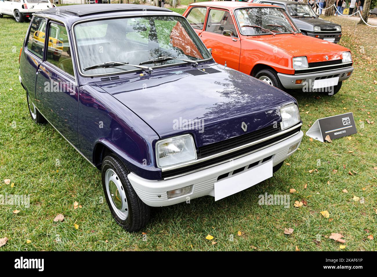 The various historic Renault 5 cars during an exhibition in a park ...
