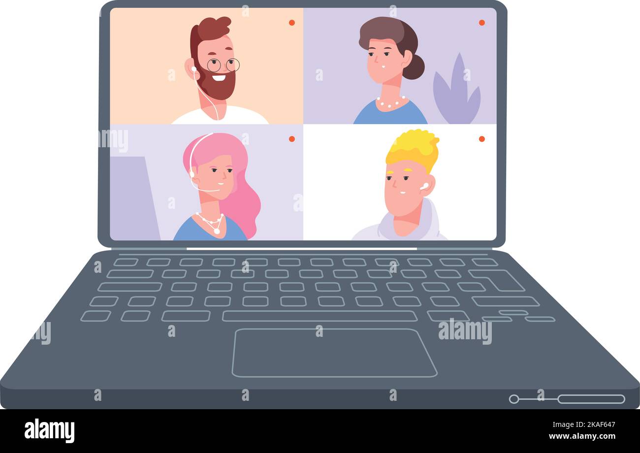 People on laptop screen. Video chat call app isolated on white ...