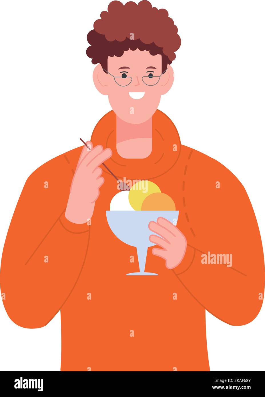 Young man eating ice cream. Sweet tasty dessert isolated on white ...