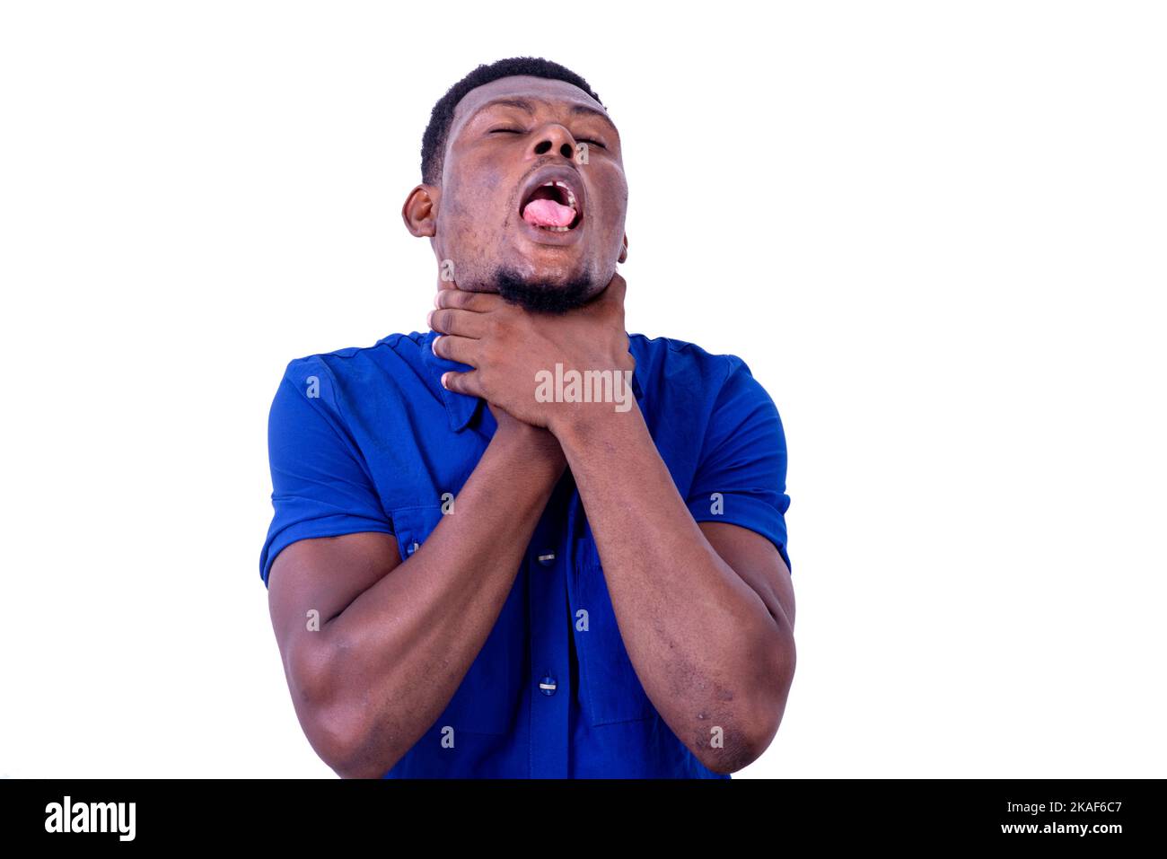 portrait of handsome young businessman choking holding neck with his ...
