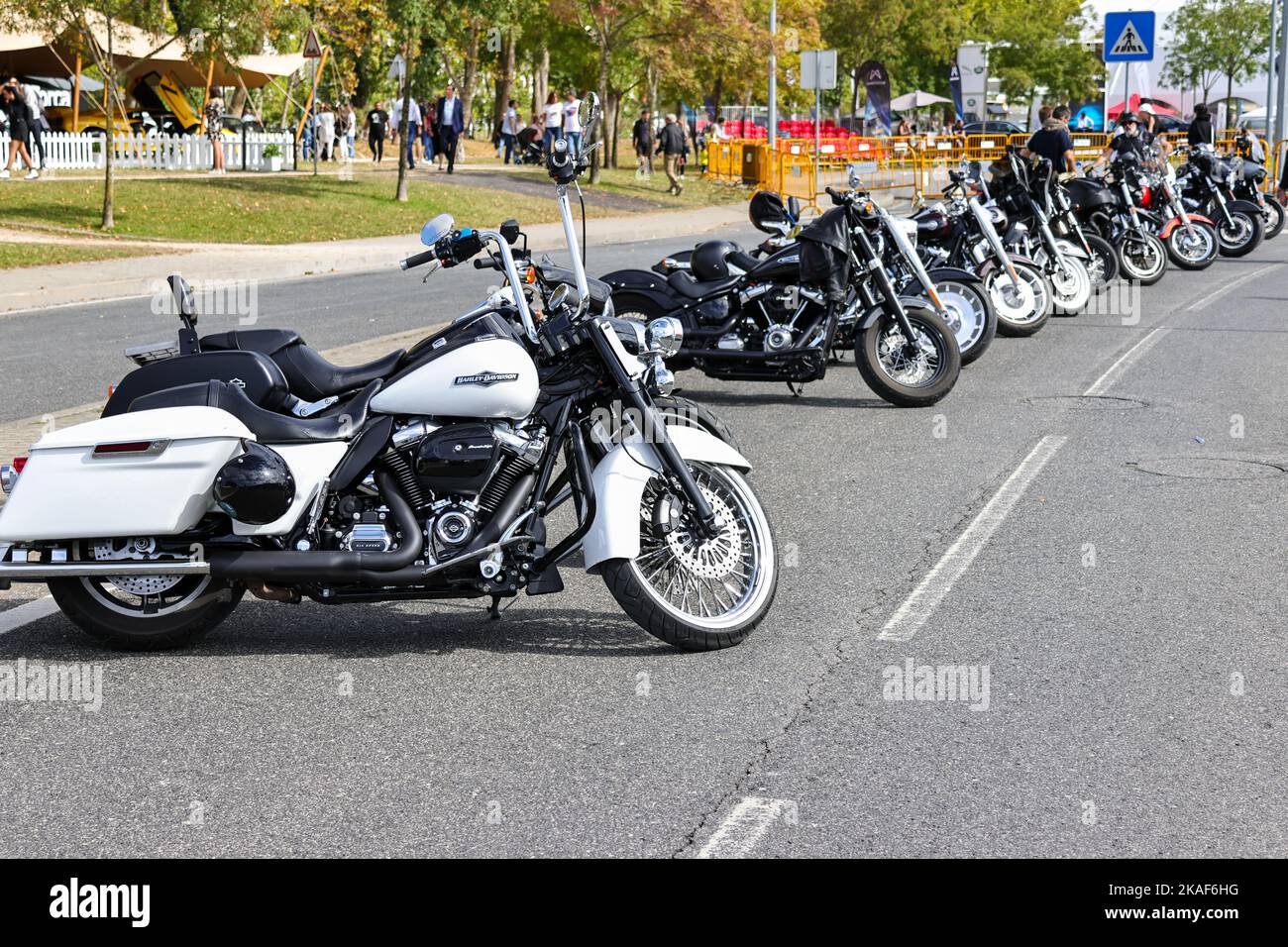 Row harley davidson motorcycles parked hi-res stock photography and ...