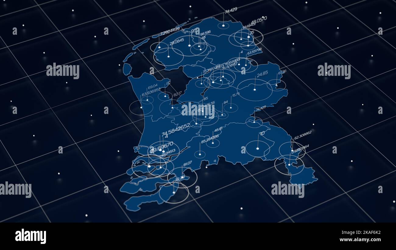 Netherlands blue map big data visualization. Futuristic map infographic ...