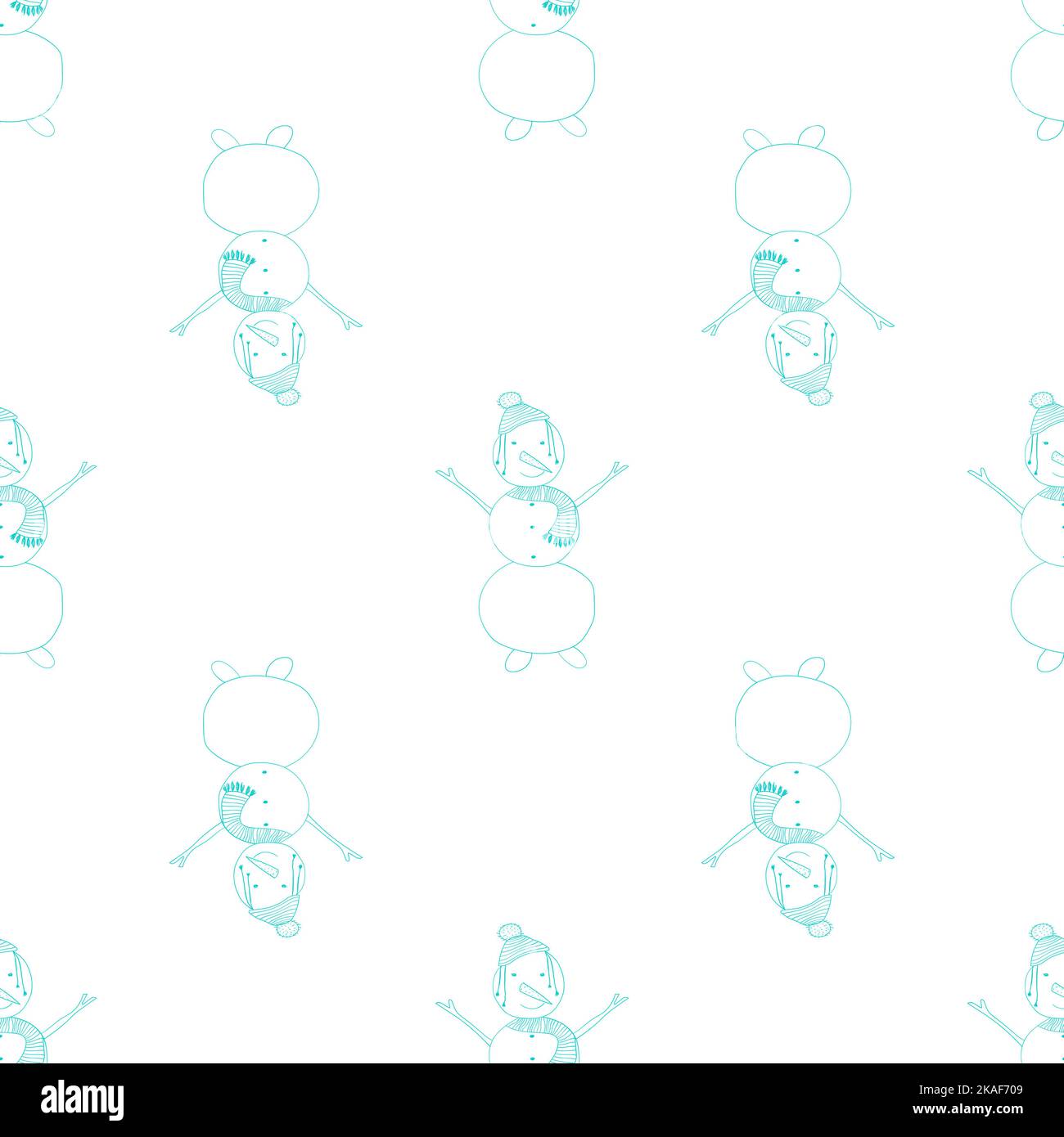 Seamless patter with cute snowmen in striped scarf and cap on white ...