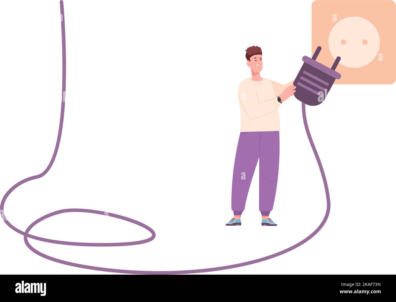 Man plugging power plug in electric socket outlet isolated on white ...