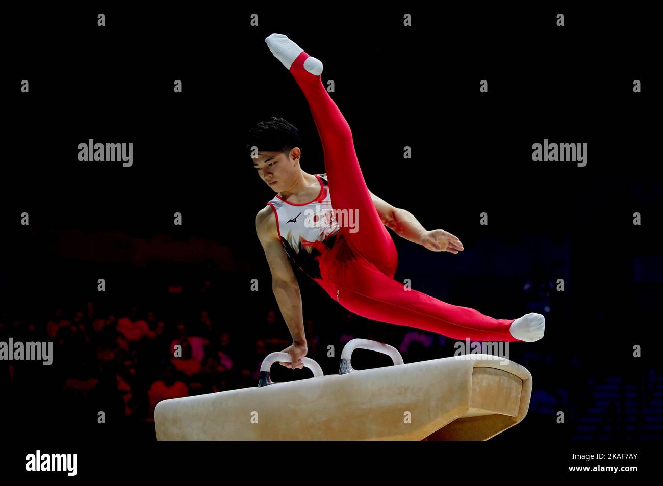 Japan's Kakeru Tanigawa on the pommel horse during day five of the FIG ...