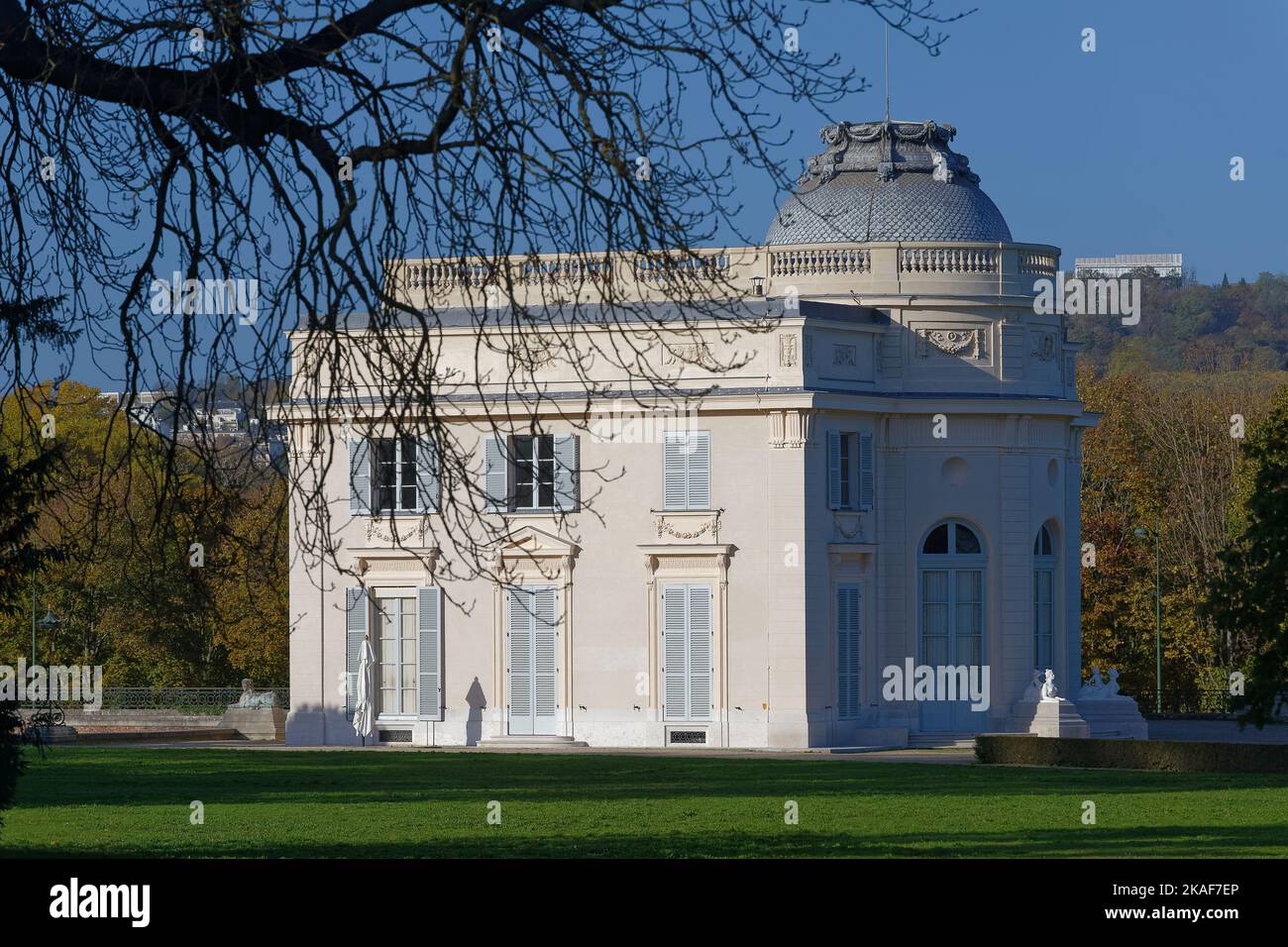 The facade of the castle in the Bagatelle park. This small castle was ...