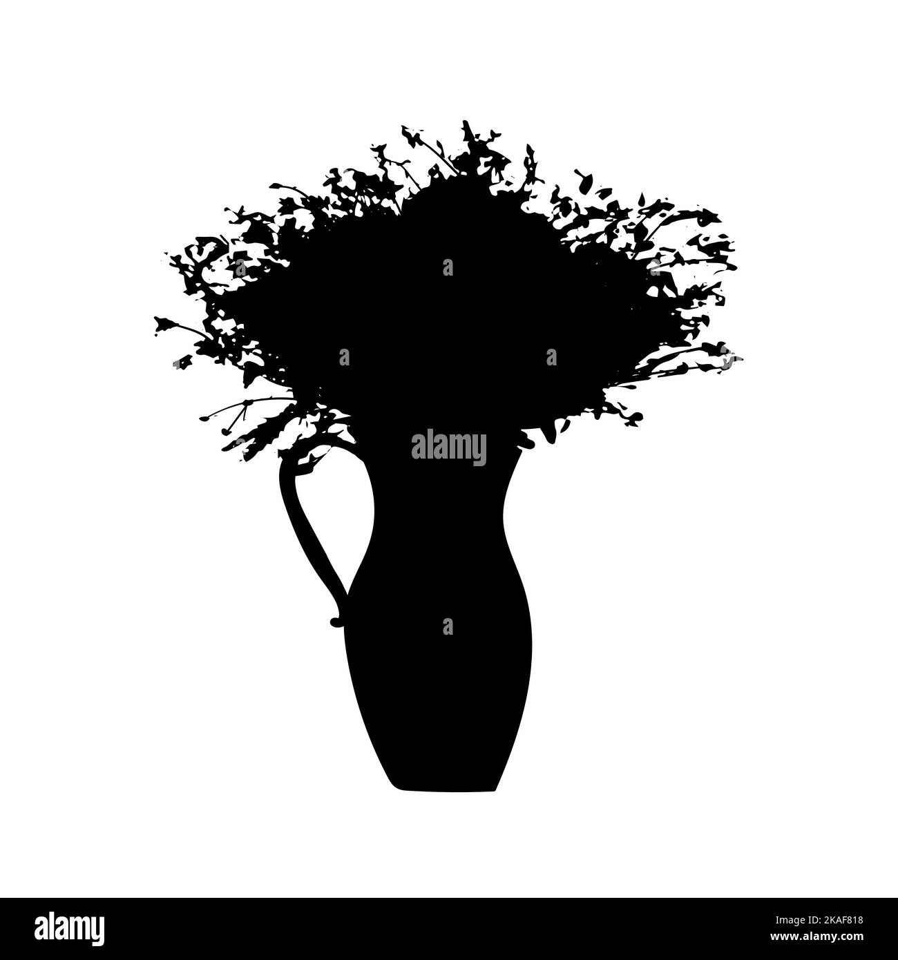Bouquet of wildflowers in jug. Black silhouette. Floristic composition ...