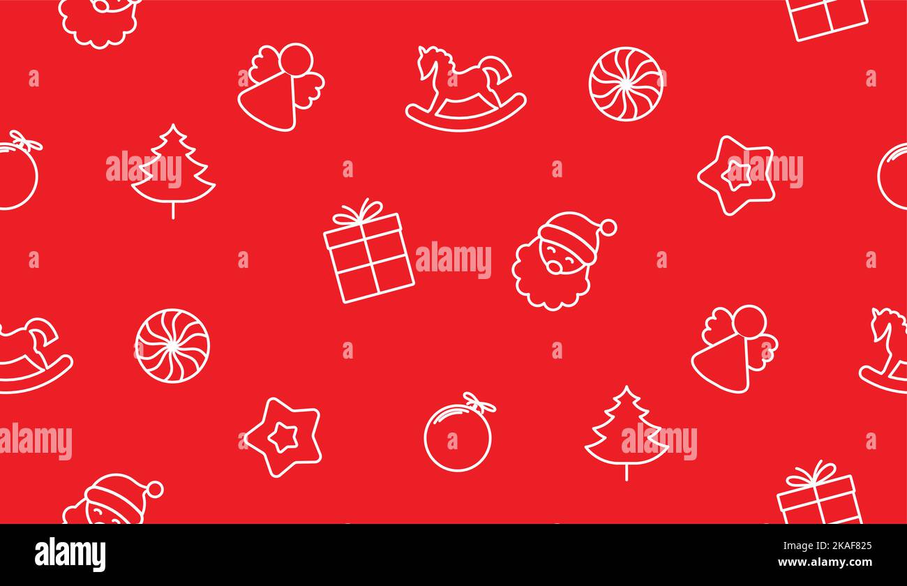 Vector christmas elements seamless pattern outlined icons illustration ...