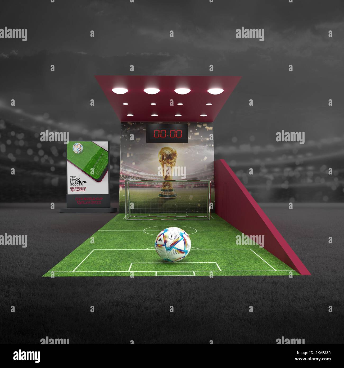 fifa world cup 2022 qatar. Mall activity football Kiosk 3d rendering ...