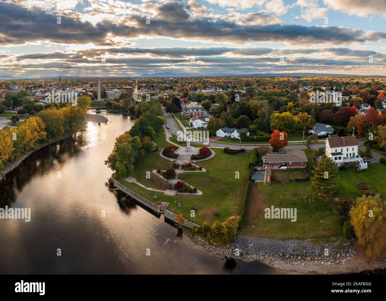 Aerial panorama of Plattsburgh in the northern part of New York State ...
