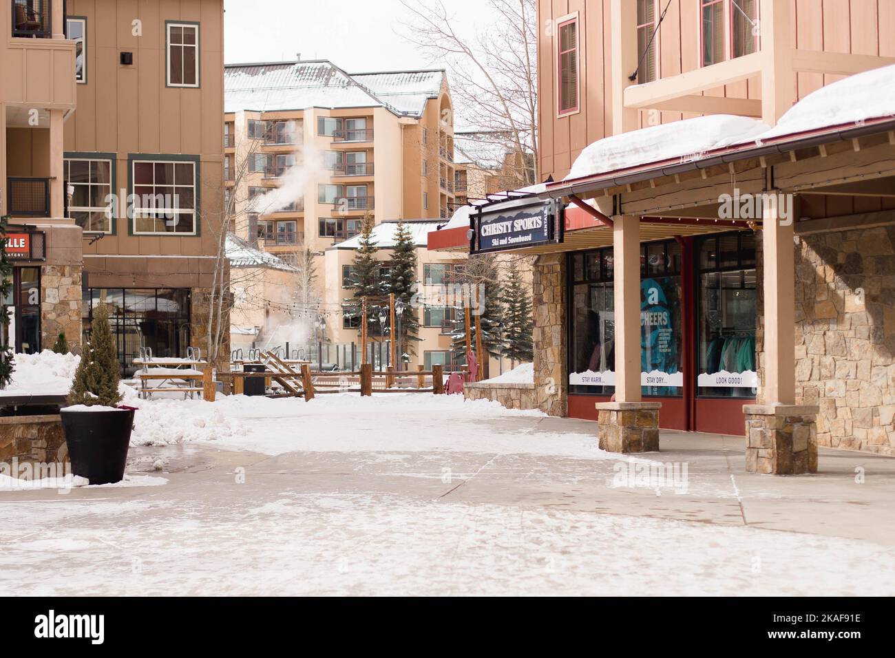 The modern buildings on the Main Street in Breckenridge in winter Stock ...