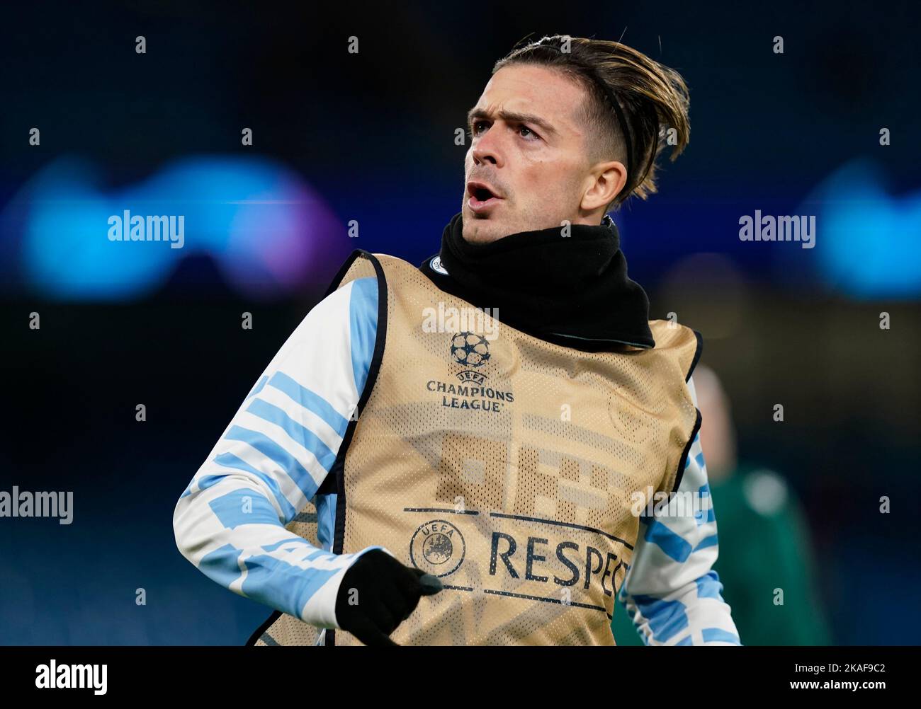 Manchester, UK. 2nd Nov, 2022. Jack Grealish of Manchester City warms ...