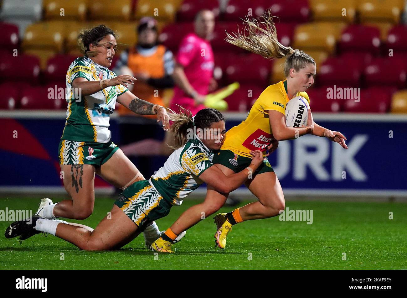 Australia’s Tarryn Aiken scores a try during the Women's Rugby League ...