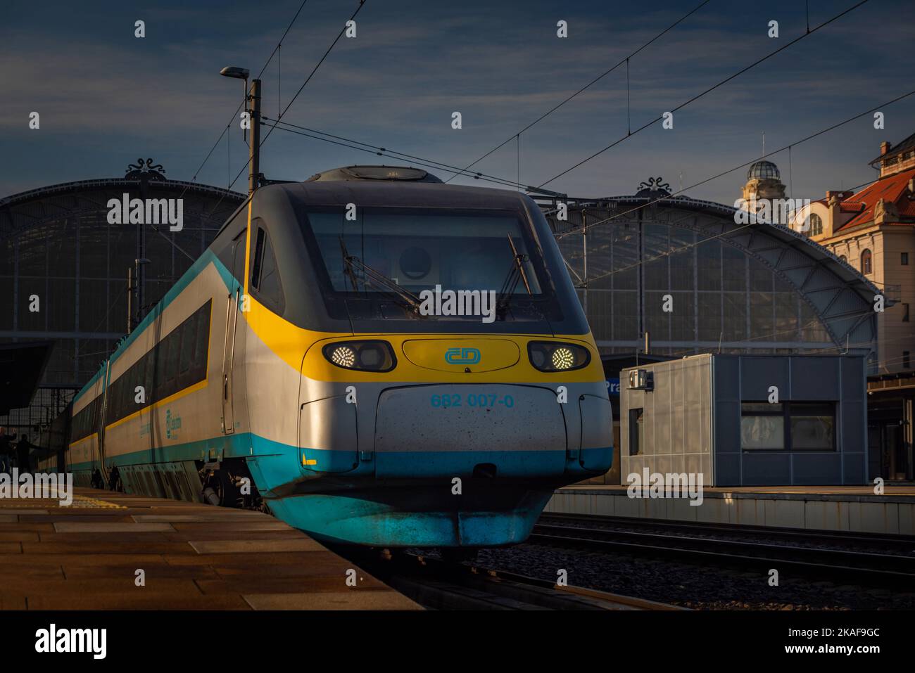Super fast train in color of Czech republic on Prague main station in ...