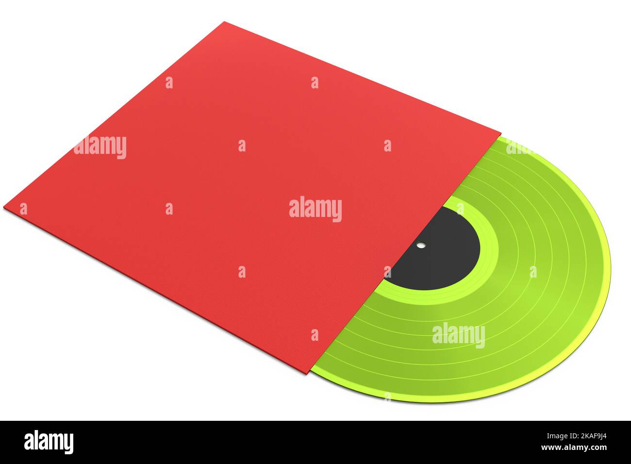 Black vinyl LP record with cover isolated on white background. 3d ...