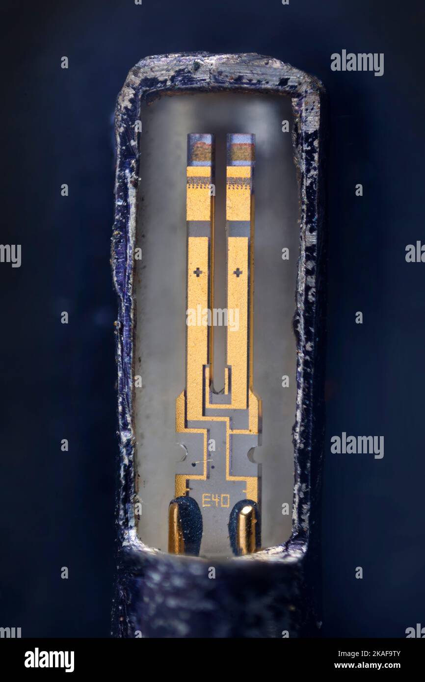 High macro photograph of a quartz time keeper crystal (cut away showing ...